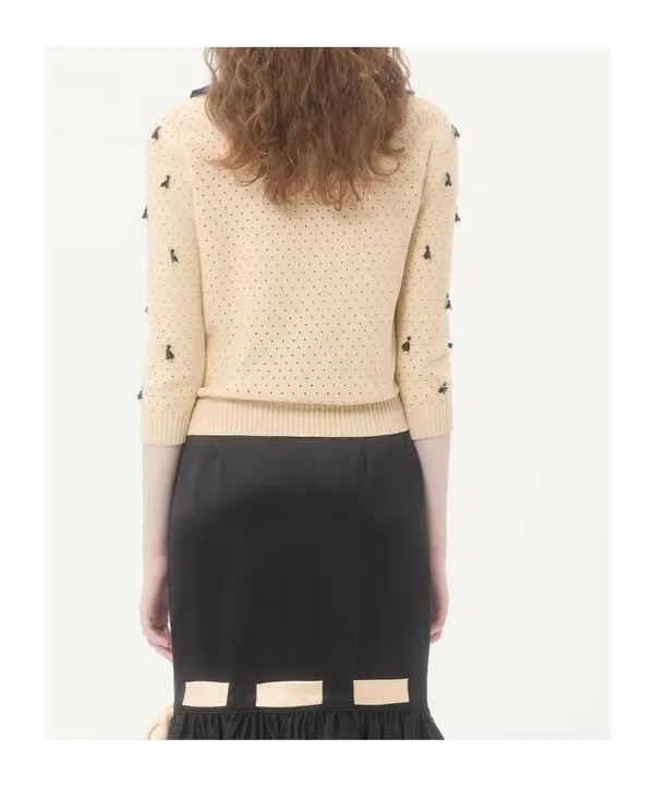 Valentino Garavani Embroidered Cotton Cardigan With Lace Collar