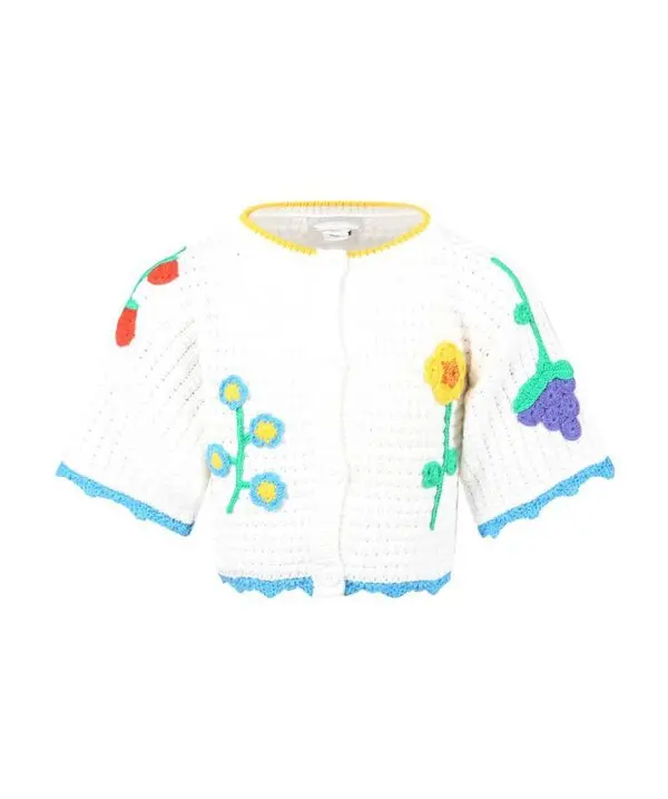 Stella McCartney Knitted Cardigan With Floral Appliqués - White