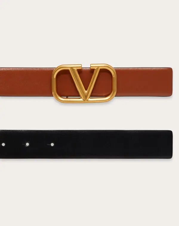 Valentino Garavani Vlogo Signature Reversible Belt - Saddle Color/black
