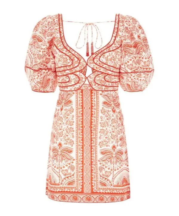 Farm Rio Embroidered Printed Mini Dress - Nude