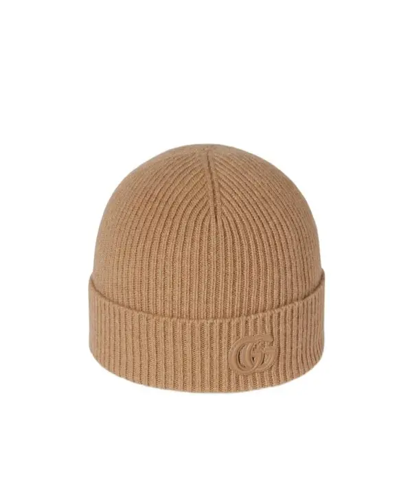Gucci Cashmere Beanie With Double G Patch - Beige