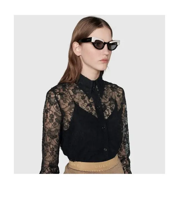 Gucci Cat-eye Frame Sunglasses With Crystal Trim - Blue