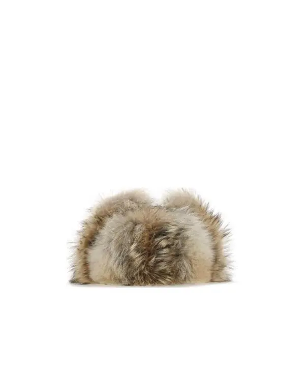 Prada Fur Logo Hat With Rope Visor And Earmuffs - Nude