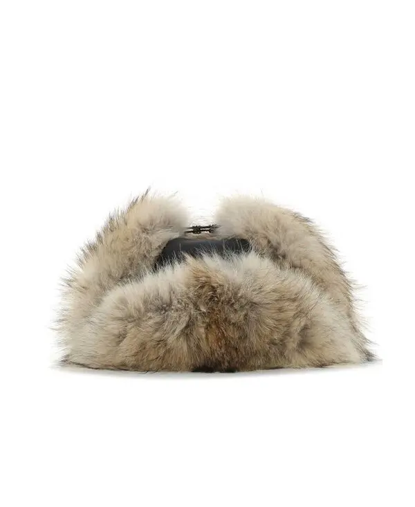 Prada Fur Logo Hat With Rope Visor And Earmuffs
