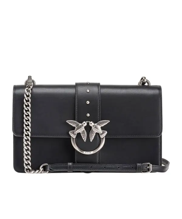 Pinko Logo Plaque Chain Linked Crossbody Bag - Black