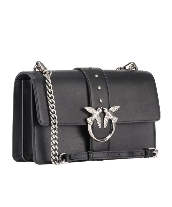 Pinko Logo Plaque Chain Linked Crossbody Bag - Black