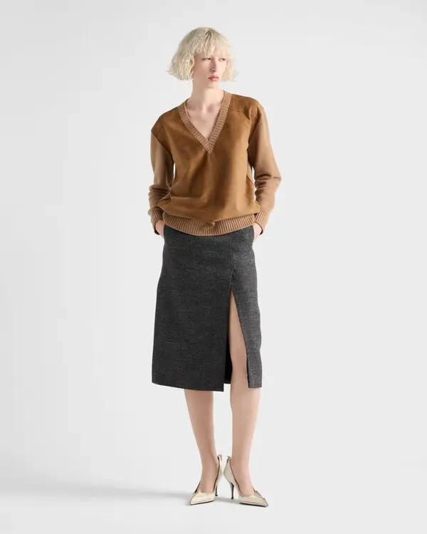 Prada Midi Pencil Skirt With Side Slits