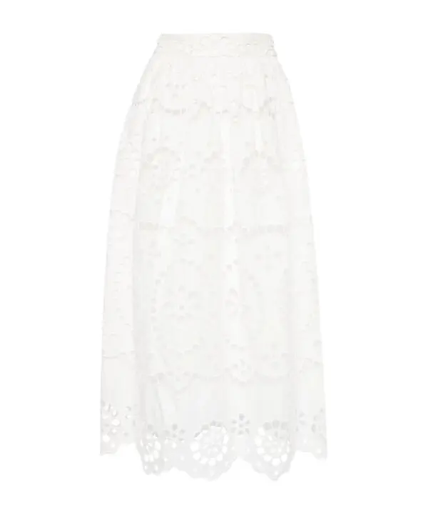 Zimmermann Lexi Embroidered Linen Midi Skirt - No