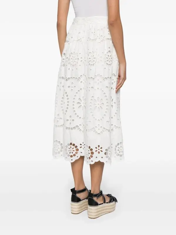 Zimmermann Lexi Embroidered Linen Midi Skirt - White