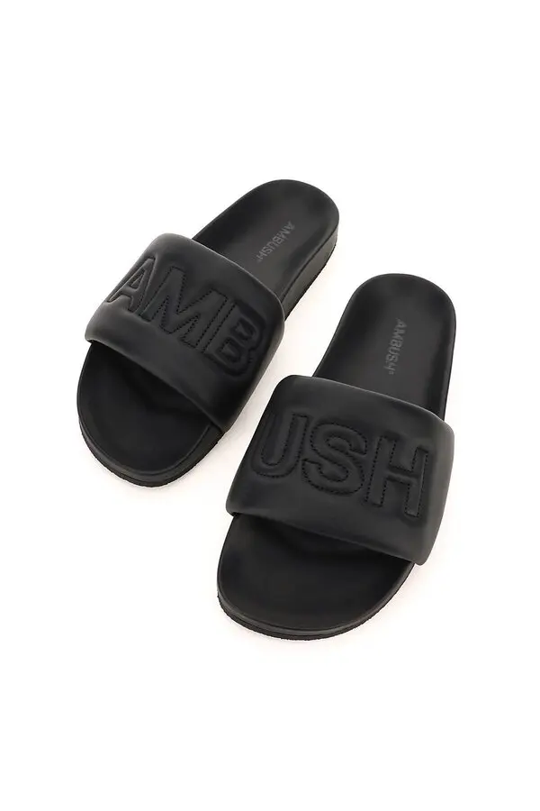 AMBUSH Quilted Lettering Logo Slides - Black