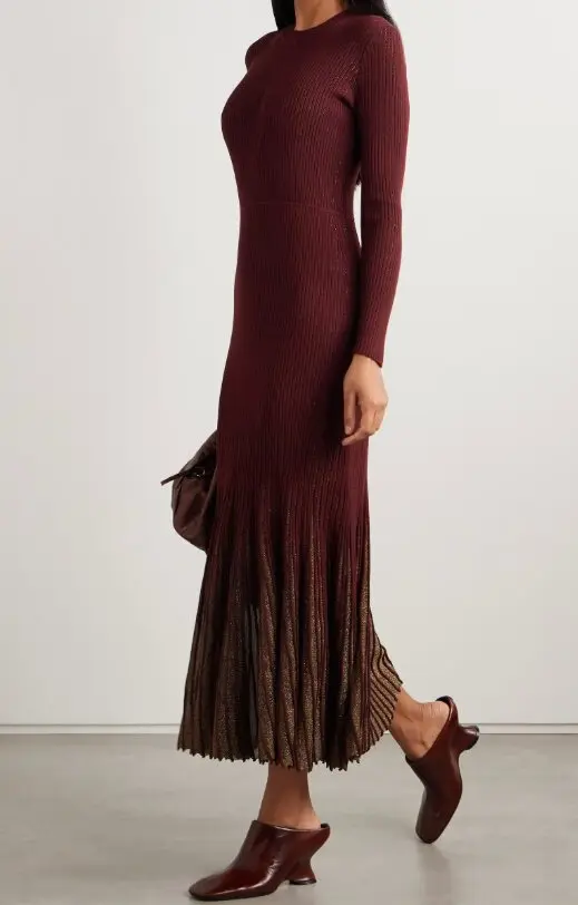 mila knit dress Ulla Johnson Mila Shimmer Ribbed Maxi Sweater Dress