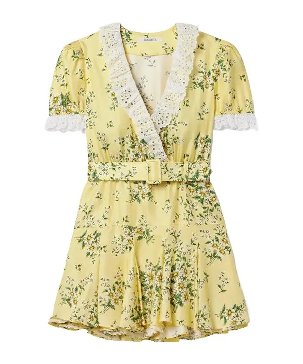 RODARTE Floral-print Silk-twill Mini Dress - Yellow