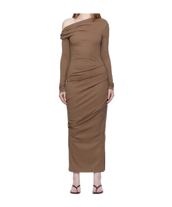 Paris Georgia Manahou One-shoulder Draped Maxi Dress
