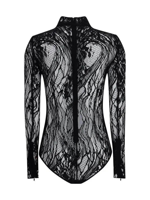 Balmain Long-sleeved Lace High-neck Bodysuit