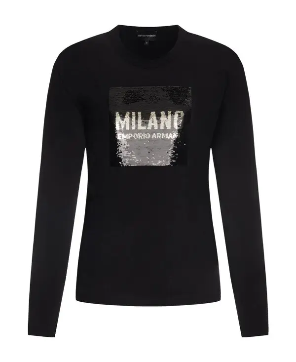 Emporio Armani Long Sleeve Round Neck T-shirt With Sequin Logo