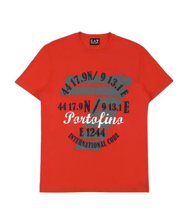 EA7 Logo T-shirt With Round Neck - Red