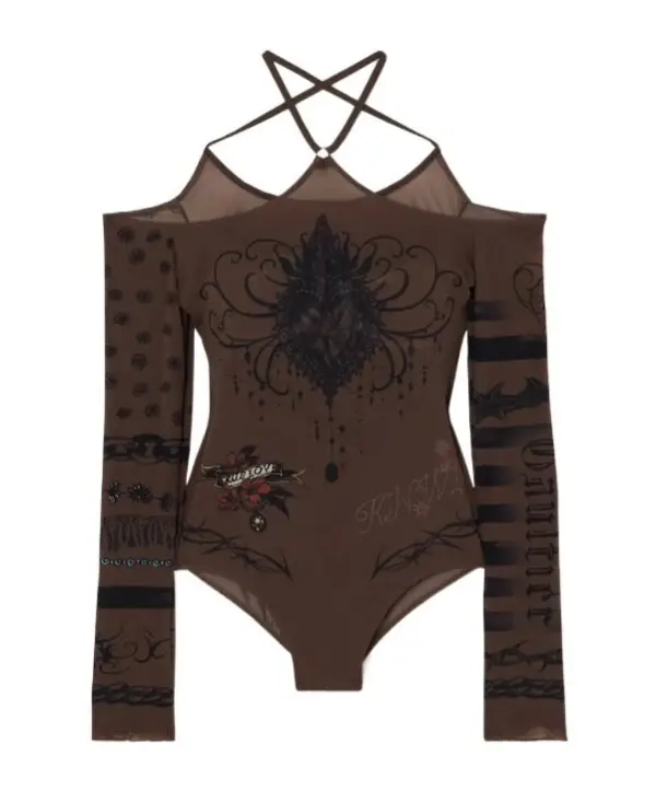 JEAN PAUL GAULTIER Knwls Cold-shoulder Printed Stretch-jersey Bodysuit - Green