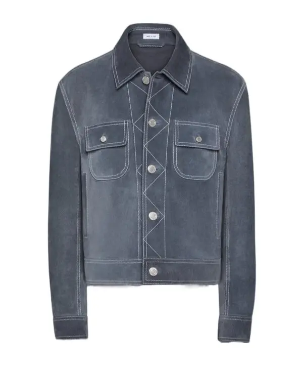 Thom Browne Grey Suede Backstrap Jacket With Signature Grosgrain Loop - Gray