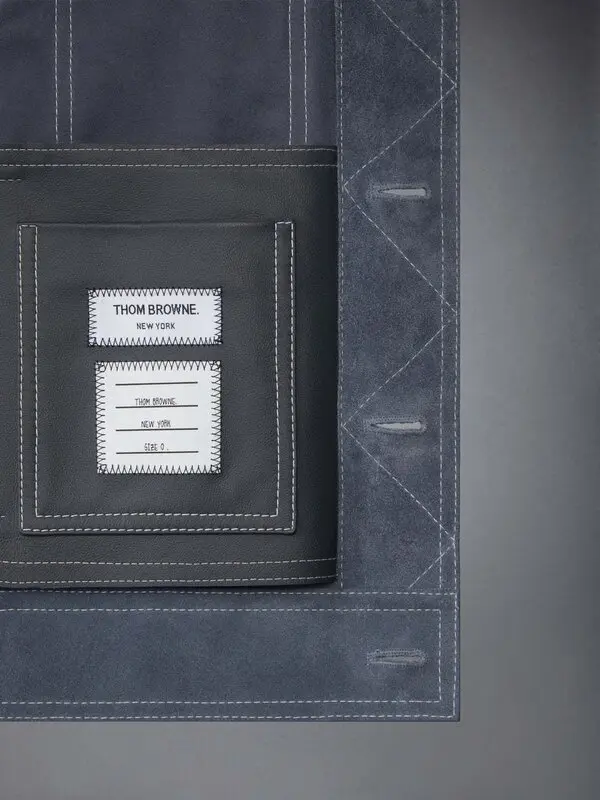 Thom Browne Grey Suede Backstrap Jacket With Signature Grosgrain Loop - Gray