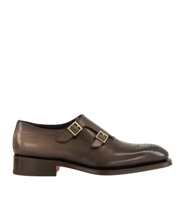 Santoni Double-buckle Monk Strap Shoes - Brown