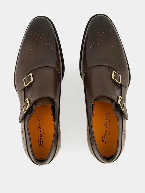 Santoni Double-buckle Monk Strap Shoes - Brown