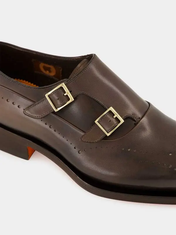 Santoni Double-buckle Monk Strap Shoes - Brown