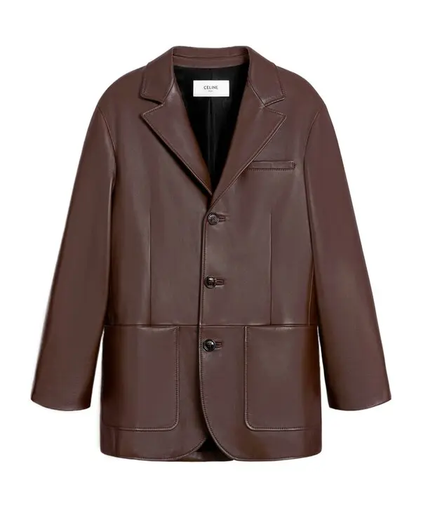 Celine Tailored Jacket In Soft Lambskin - Chocolate