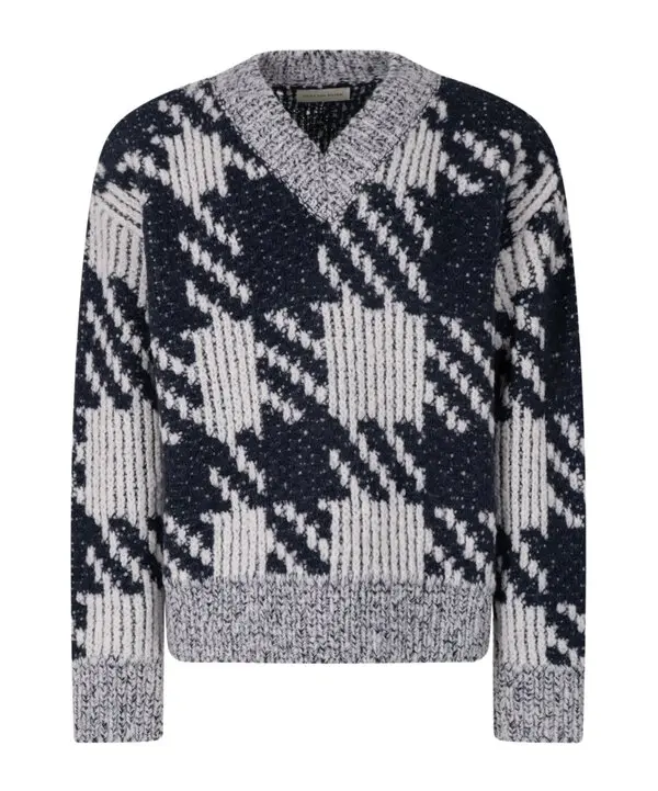 Dries Van Noten Houndstooth V-neck Sweater - White