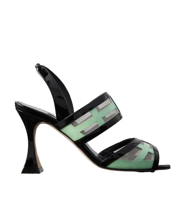Manolo Blahnik Avespa Hallow-heeled Sandals - Black/mint Green