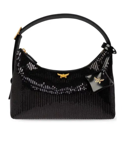 Mcm Sequined Shoulder Bag With Gold Tone Logo
