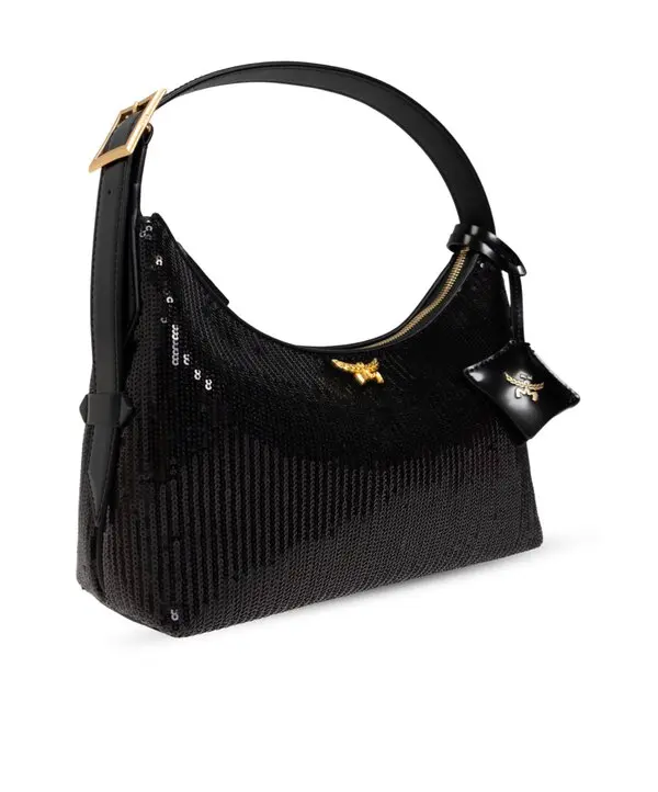 Mcm Sequined Shoulder Bag With Gold Tone Logo