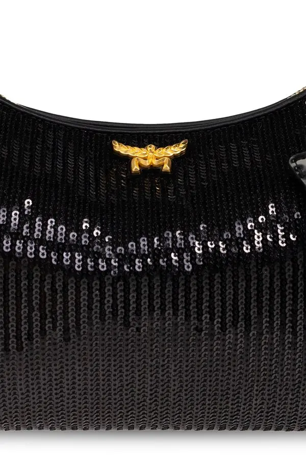 Mcm Sequined Shoulder Bag With Gold Tone Logo