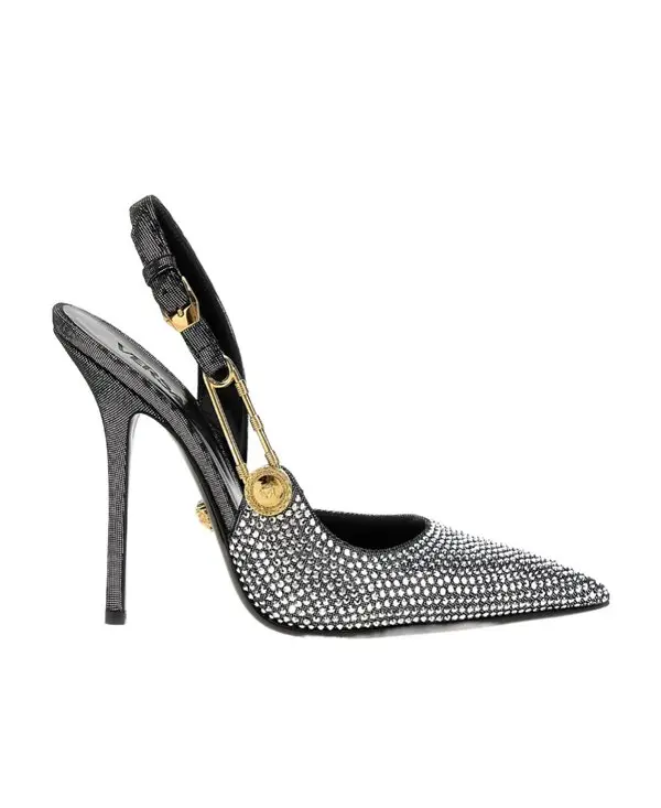 Versace Pointed Toe Embellished Slingback Pumps