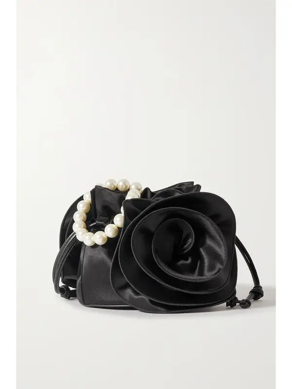 Magda Butrym Satin Shoulder Bag With Faux Pearl Handle - Black