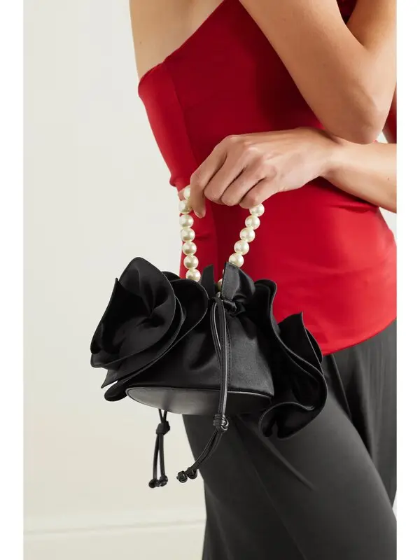 Magda Butrym Satin Shoulder Bag With Faux Pearl Handle - Black