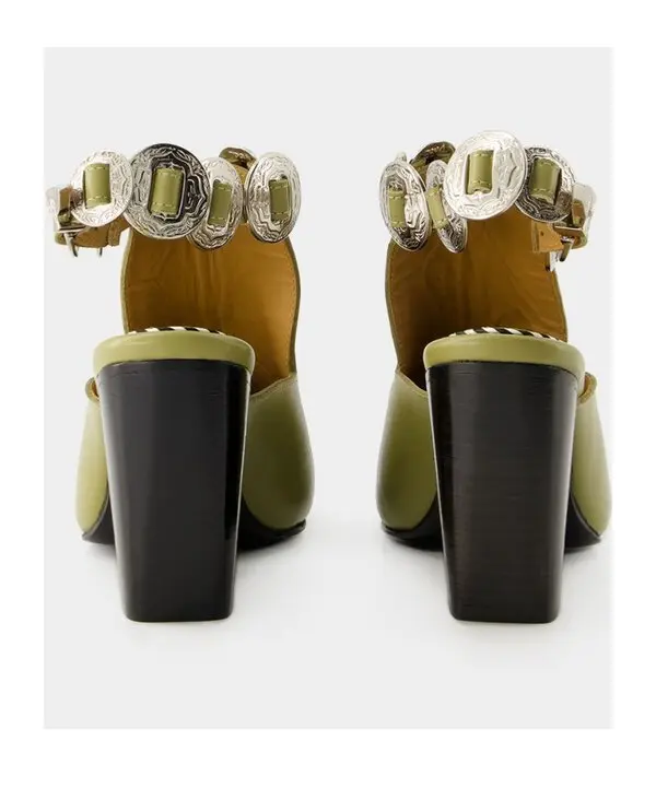 Toga Embellished Slingback Block Heel Boots - Green