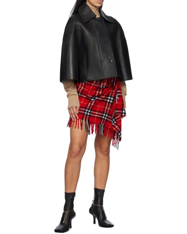 Burberry Tartan Pattern Skirt With Buckle Detail - Currant Color