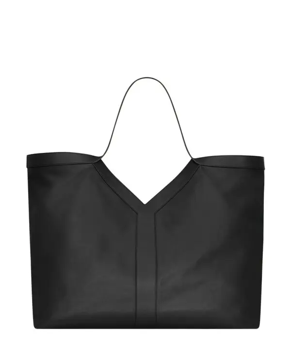 Saint Laurent Y Maxi Tote In Grained Leather - Black