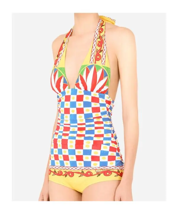 Dolce & Gabbana Carretto-print Halterneck Swimsuit - Multicolor
