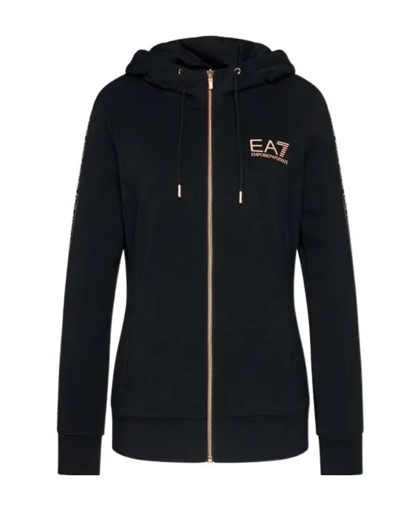 EA7 Hooded Zip-through Jacket With Logo Detail - Black