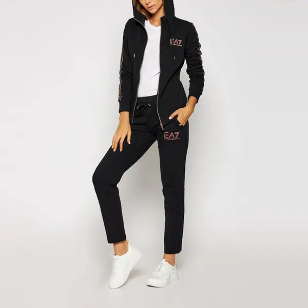 EA7 Hooded Zip-through Jacket With Logo Detail - Black