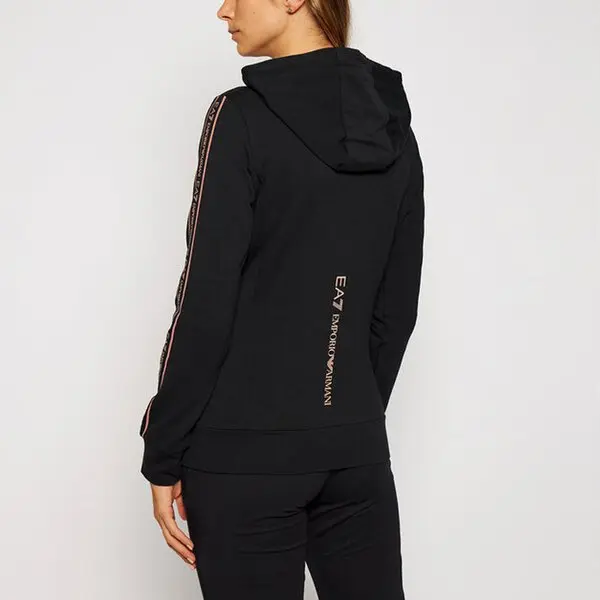 EA7 Hooded Zip-through Jacket With Logo Detail - Black