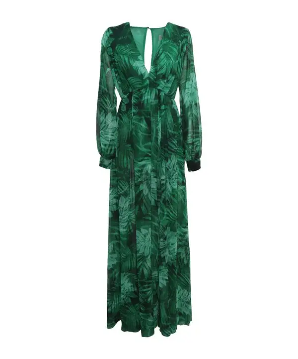 Ermanno Scervino Long Sleeve Maxi Dress With V-neck And Keyhole Detail