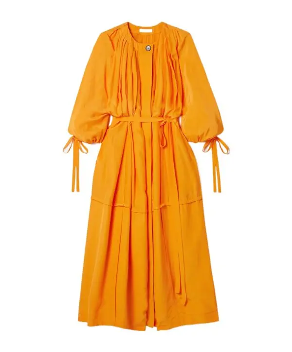 Co Name' Pleated Maxi Dress With Belt - Orange