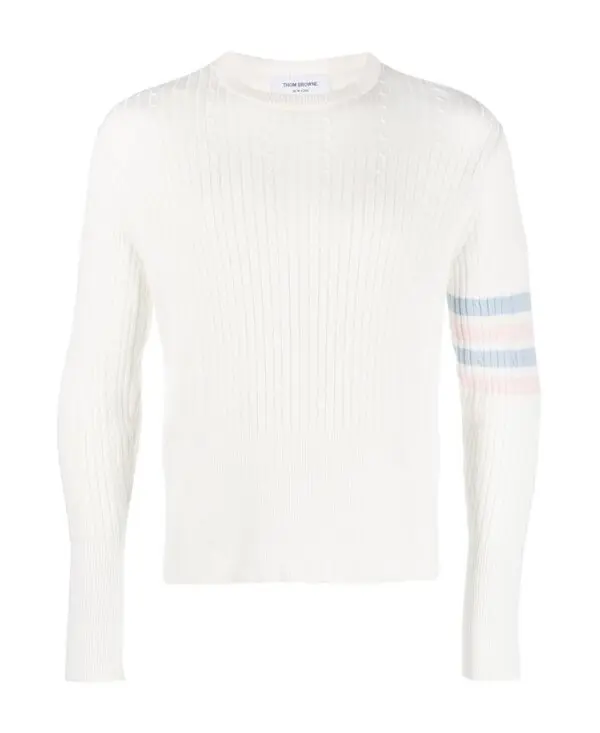 Thom Browne 4-bar Cable Knit Jumper - White