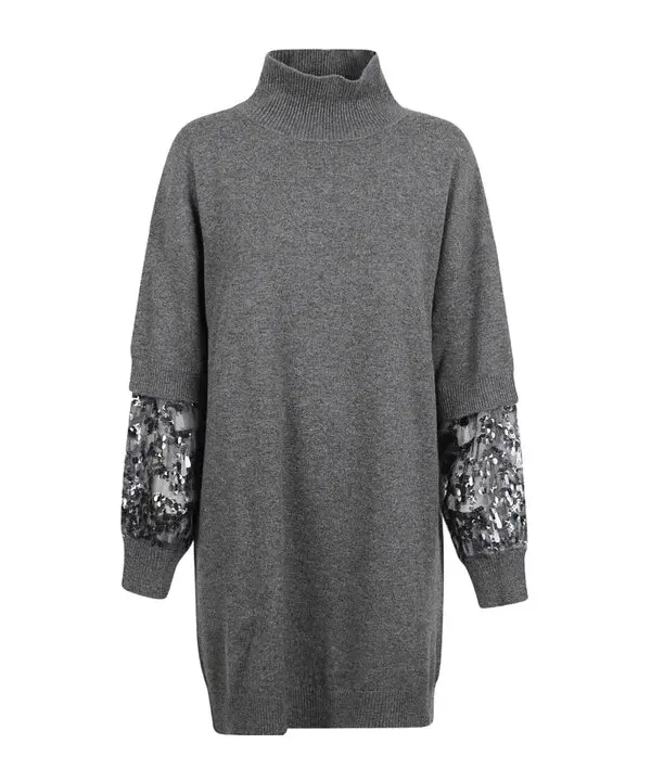 Brunello Cucinelli Sequin Embellished High Neck Mini Dress - Gray