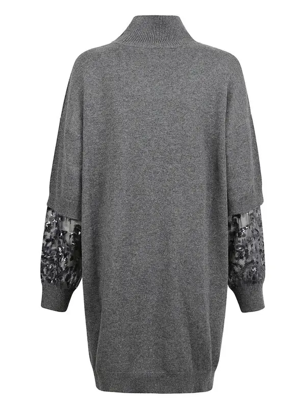 Brunello Cucinelli Sequin Embellished High Neck Mini Dress - Gray