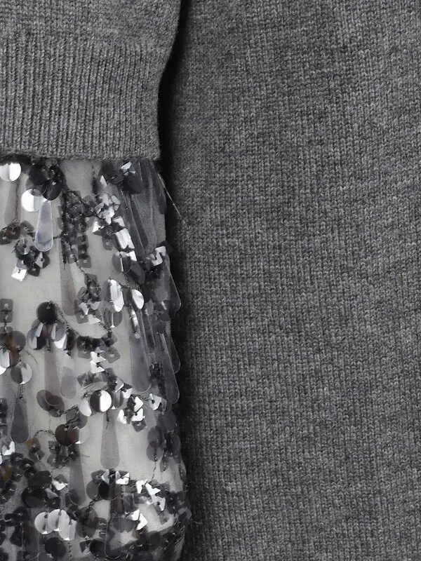 Brunello Cucinelli Sequin Embellished High Neck Mini Dress - Gray