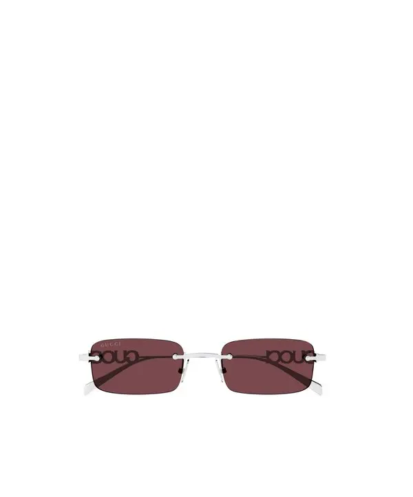 Gucci Rectangular Crystal Logo Sunglasses - Silver