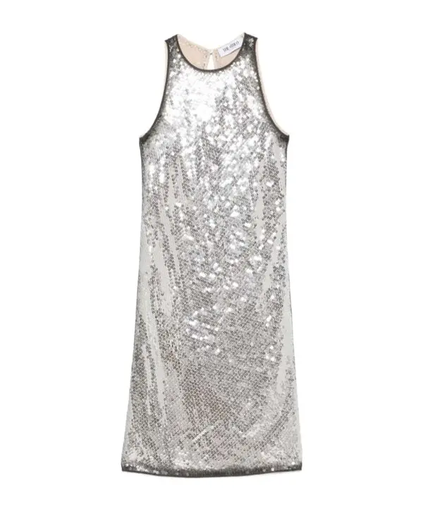Attico Sleeveless Sequin Dress With Keyhole Detail - Silver